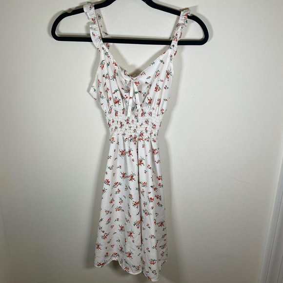 ROMWE | Dresses | Romwe Ivory Floral Smocked Dress With Ruffle Straps ...